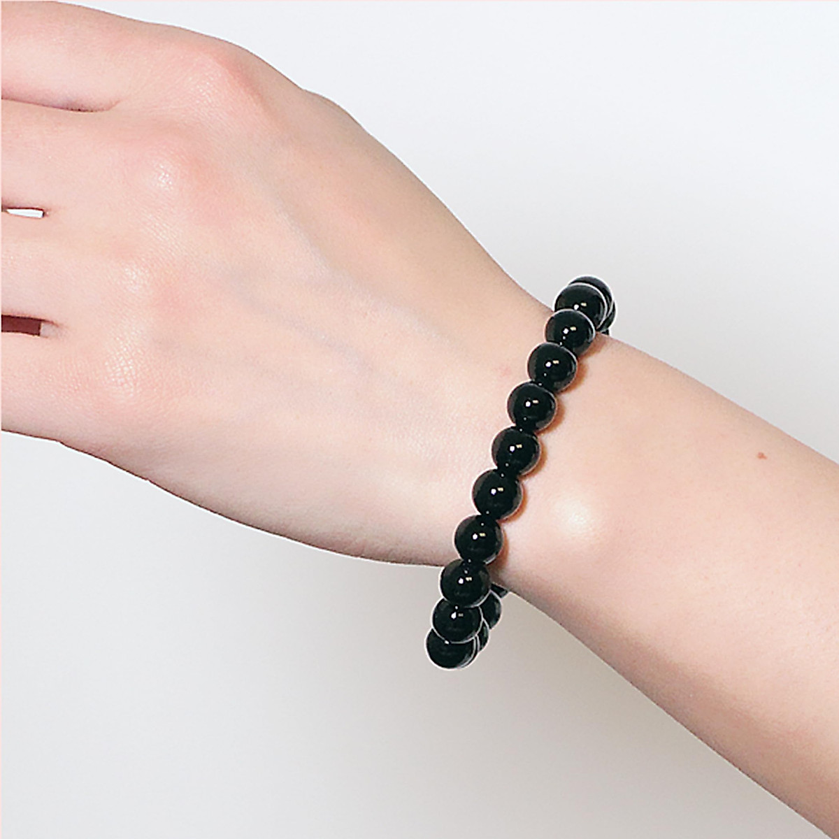 Black Tourmaline Bracelets For Men Protection Bracelets For Women Chakra Feng Shui Stretchy Obsidian Agates 8mm Beaded Bracelets Lucky Handmade Bracelets(A Grade Tourmaline)