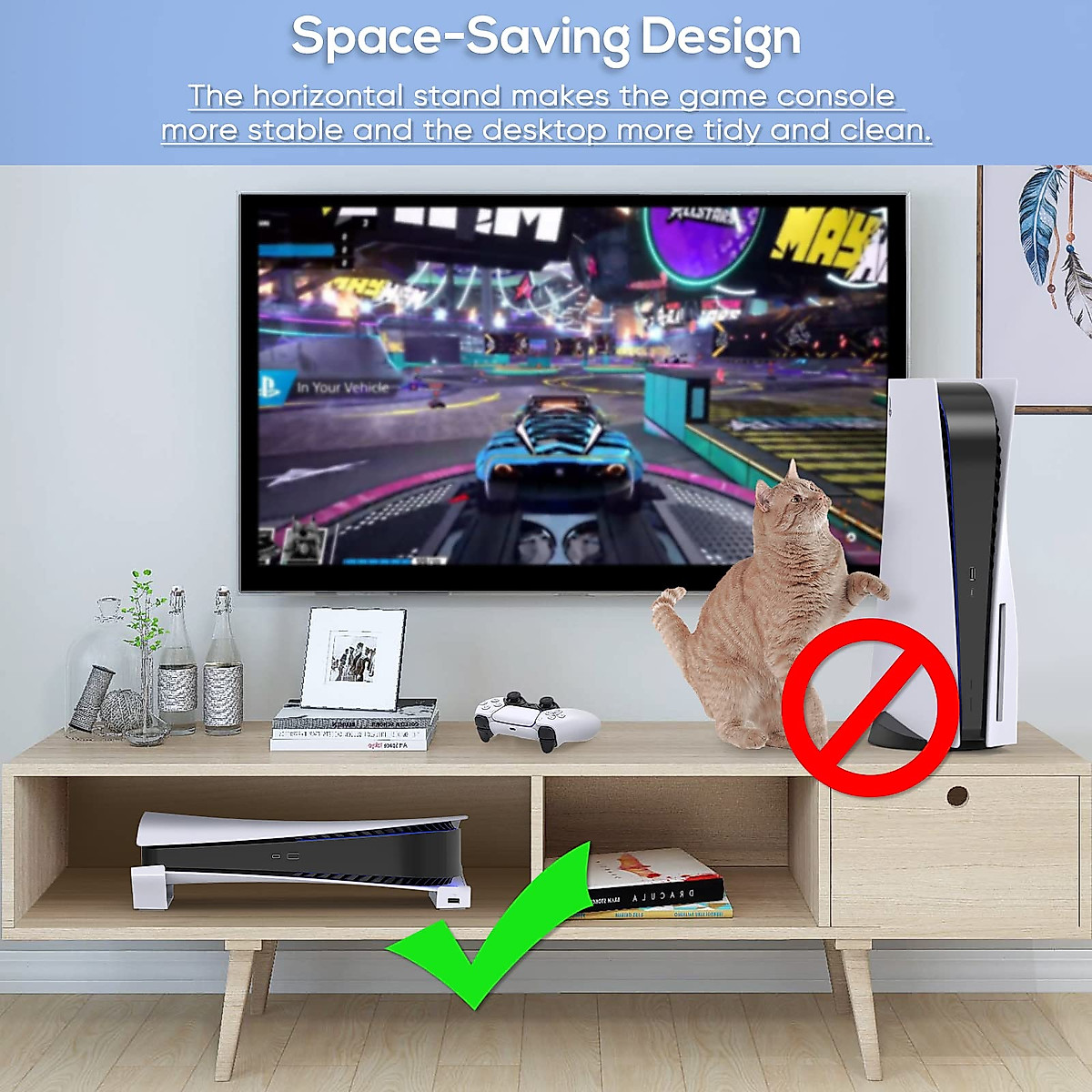 FYOUNG Horizontal Hub USB Port Stand for PS5, Base Stand Compatible with Playstation 5 Disc & Digital Edition, Upgrade Accessories Stand Holder for PS5 Console (White)