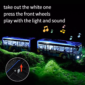 Crelloci City Bus Toy for Kids, Die Cast Alloy Pull Back Vehicles, Metro Articulated Electric Bus with Sounds and Lights, Model Cars Toys Educational Gift for Kids Boys Girls Ages 3+