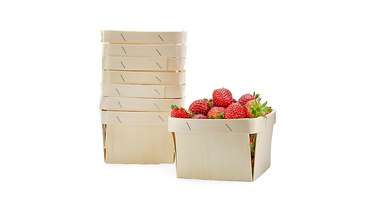 Cornucopia 8-Pack Quart Wooden Berry Baskets | Fruit & Crafts