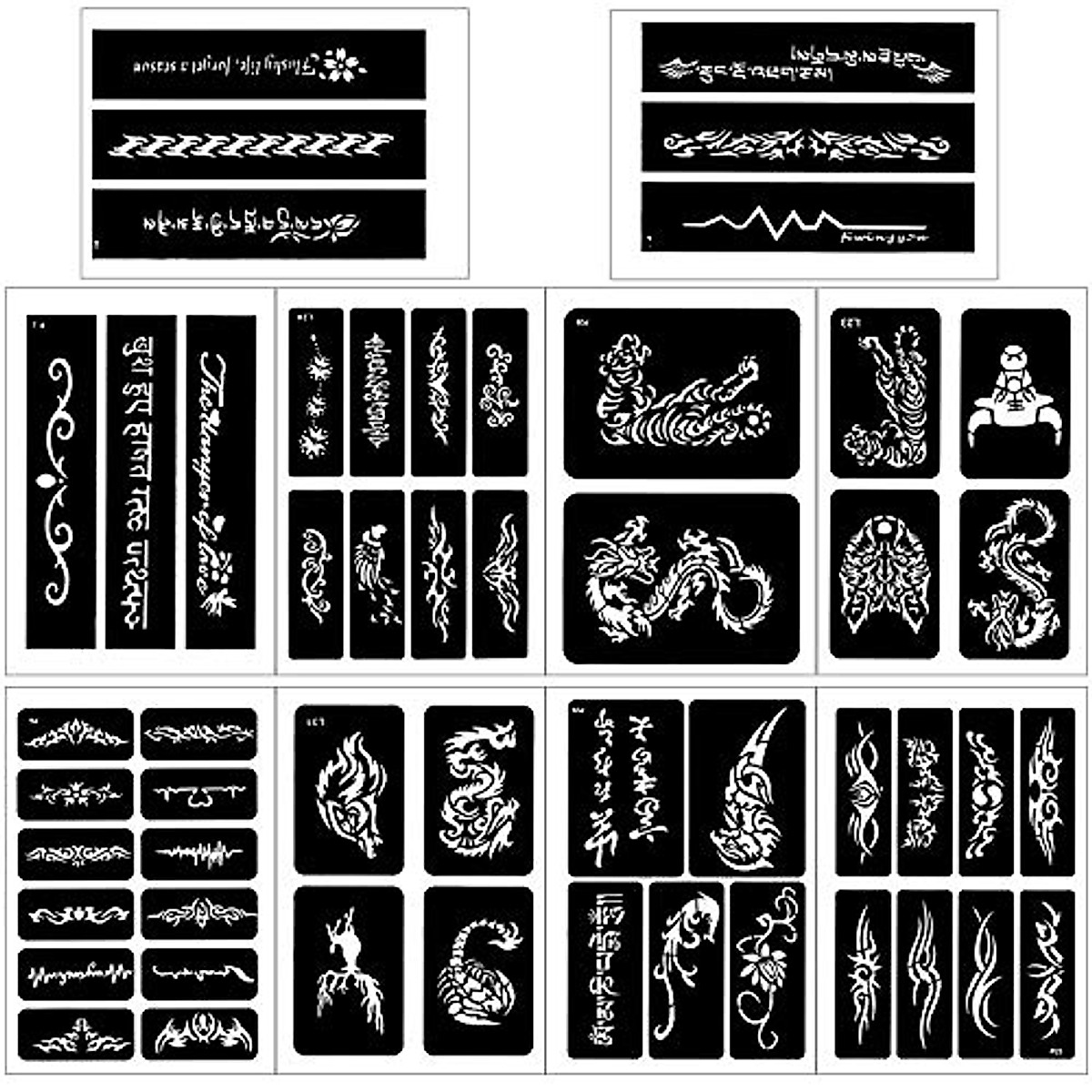 Konsait 123pcs Large Temporary Tattoos Stencils, 20 Sheets Boys and Man Glitter Tattoo Kit Templates Face Painting Stencil Body Art Stencil Pack for Adults Girls Women Kids Teenager Adultssigns