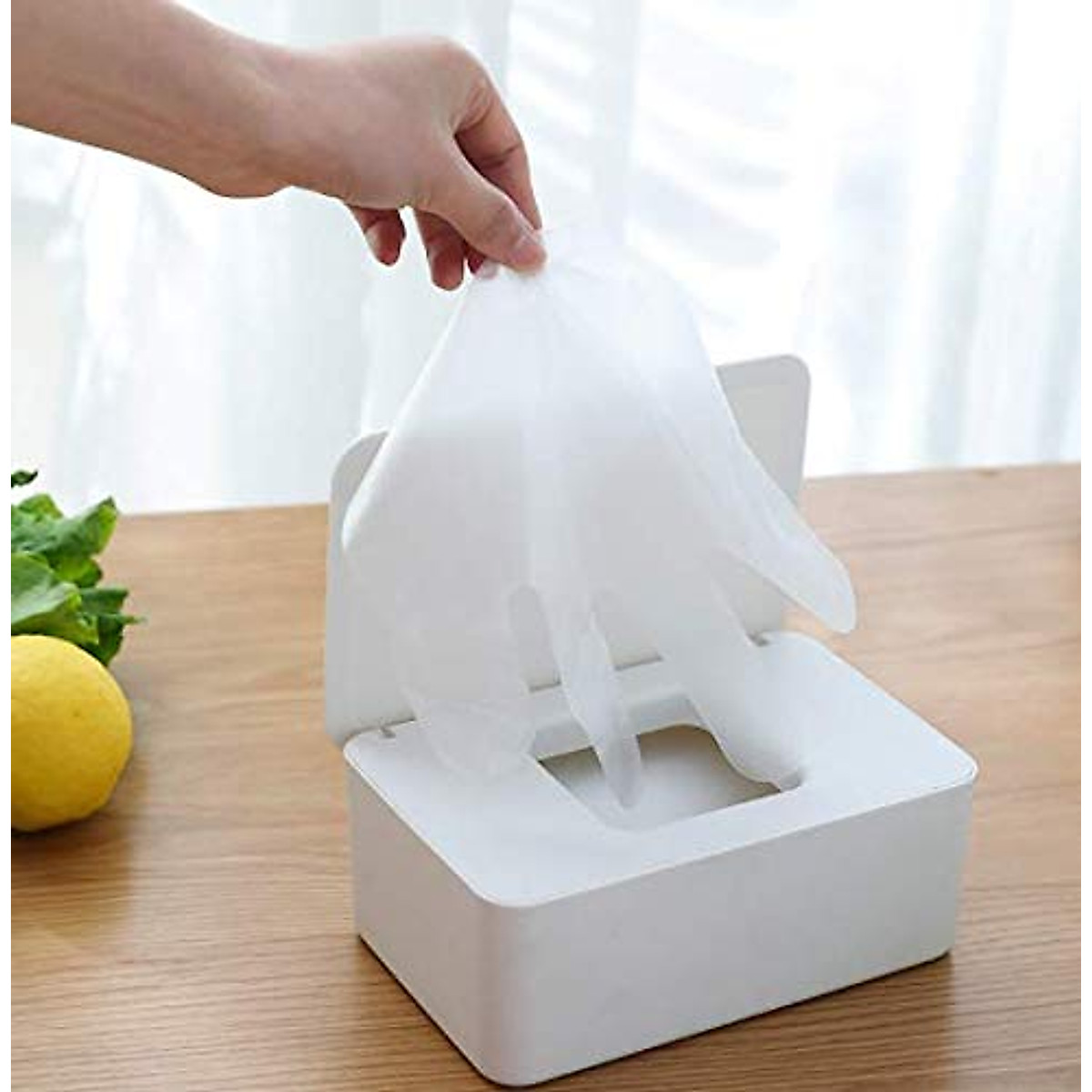 wastreake Wipes Dispenser Holder, Dustproof Tissue Storage Box Case Wet Wipes Dispenser Holder with Lid for Home Office Desk (White)