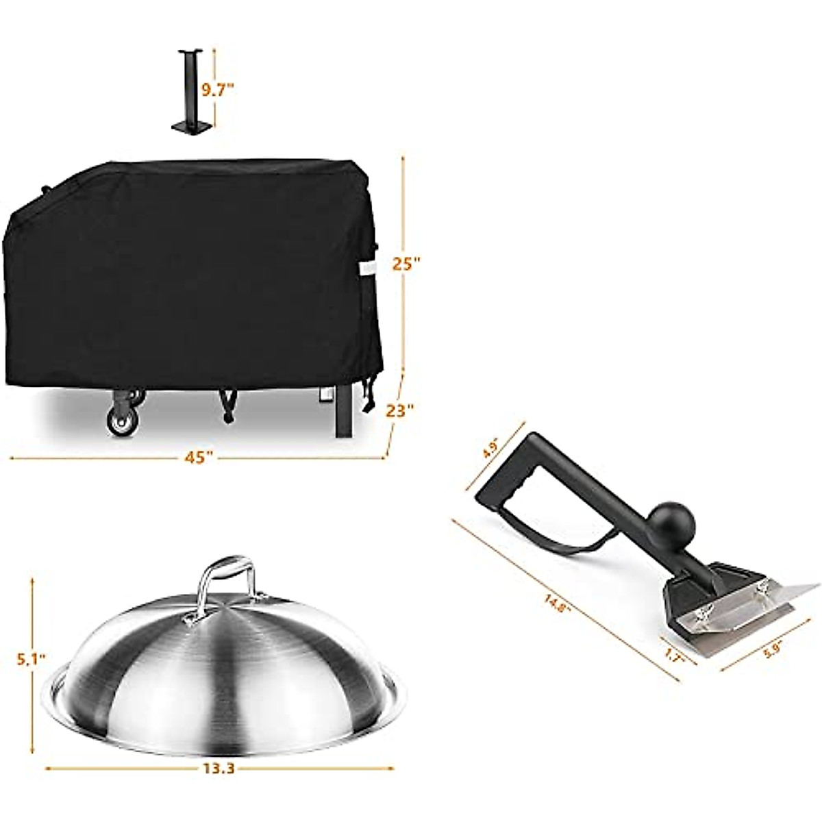 Uniflasy Griddle Cover for Blackstone 28'' Griddle Without Hood,for Most 2 Burner Flat Top Grill Griddle, Heavy Duty 600D Polyester Grilling Cover with Support Pole & Stainless Steel Melting Dome Lid