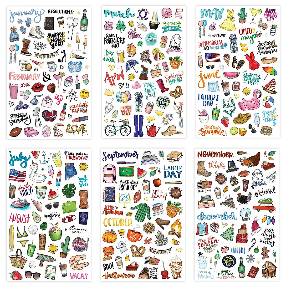 bloom daily planners Holiday Seasonal Planner Sticker Sheets - Vintage Seasonal Sticker Pack - Over 310 Stickers Per Pack!