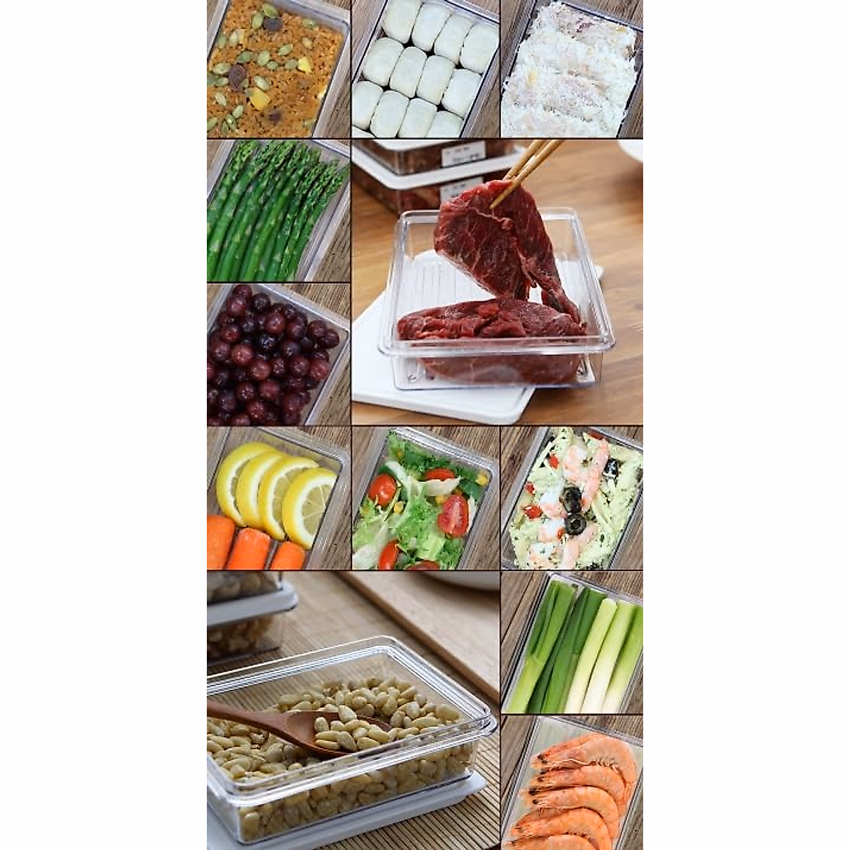 Alliving Kitchen Refrigerator Organizer, Fridge and Freezer Storage Trays Large+Food Containers with Lids L1(9P), Premium B