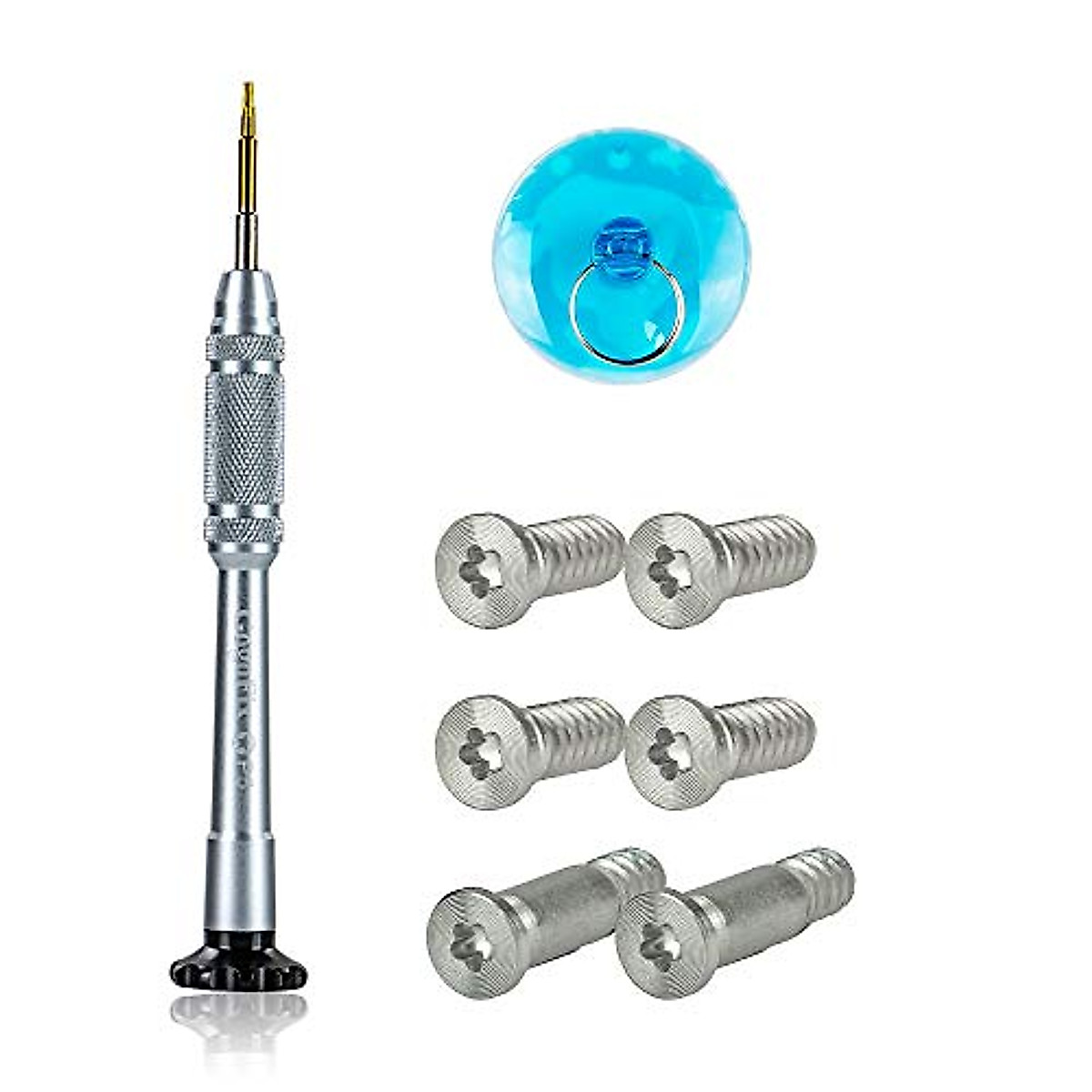 GogoFix Pentalobe Bottom Screws, Aluminum P5 Screwdriver and Suction Cup Compatible with MacBook Retina 15 inch A1707 and A1990, Year 2016-20. (Silver)