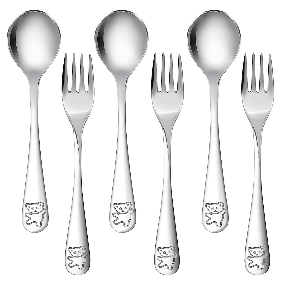 PandaEar 6 Piece Kids Silverware Cutlery Flatware Set |Toddler Baby Child Stainless Metal Utensils Baby Metal 3 Spoons 3 Forks (304 Stainless Steel)