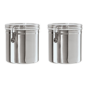 Oggi 150-ounce Stainless Steel Airtight Canister with Clear Arylic Lid and Locking Clamp, 2 Pack