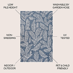 JONATHAN Y SMB119B-3 Nevis Palm Frond Indoor Outdoor Area-Rug Coastal Floral Easy-Cleaning Bedroom Kitchen Backyard Patio Non Shedding, 3 X 5, Navy/Ivory