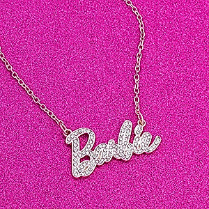 Barbie Crystal Script Logo Necklace (Rose Gold)