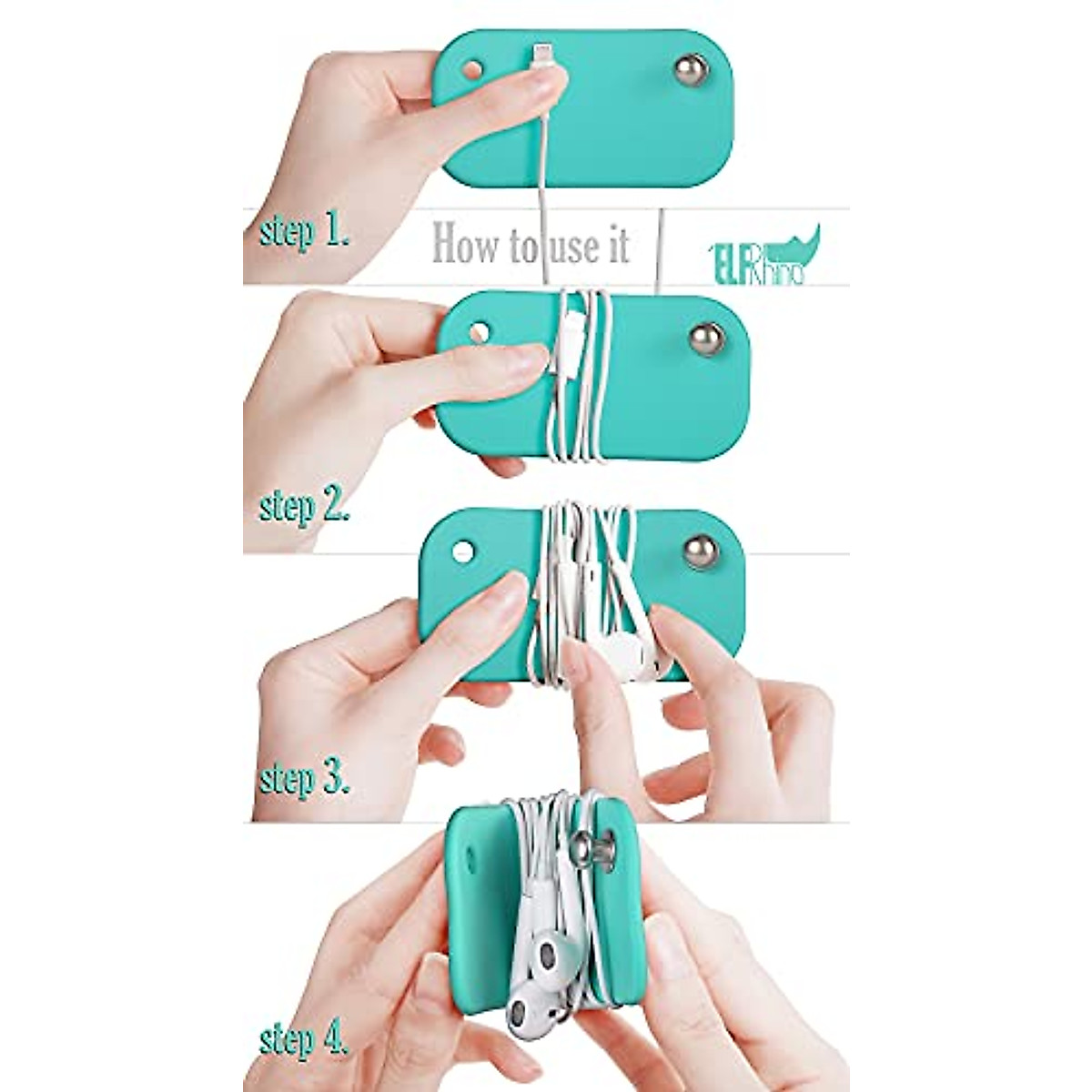 ELFRhino Cord Organizer Earbud Holder Earphones Headphones Winder Keeper Earbuds Case Storage Wrap Headset Keeper Cord Manager Cable Organizer(Blue+Pink+Black+White)