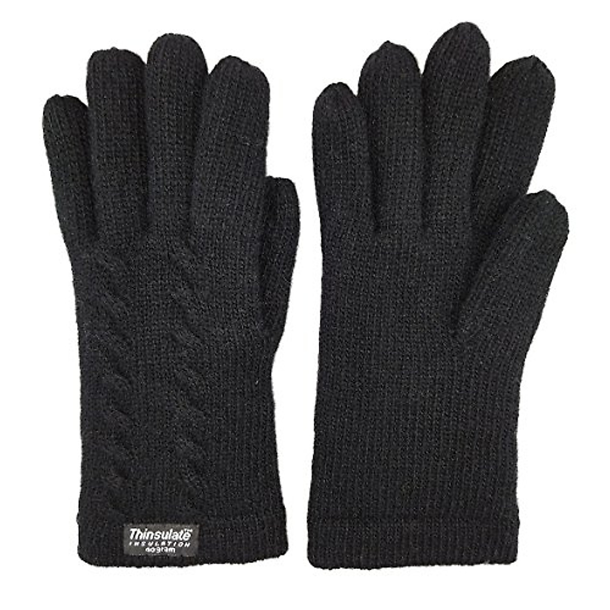 BRUCERIVER Ladie's Pure Wool Knit Gloves with Thinsulate Lining and Cable design Size L (Black)