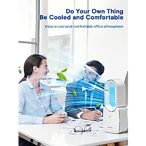 let'me Desk Fan,Portable Bladeless Fan 11.8 inch Small Personal Cooling Fan with 5 Colors Touch Control LED Light,Quiet Table Fan for Home, Office, Bedroom