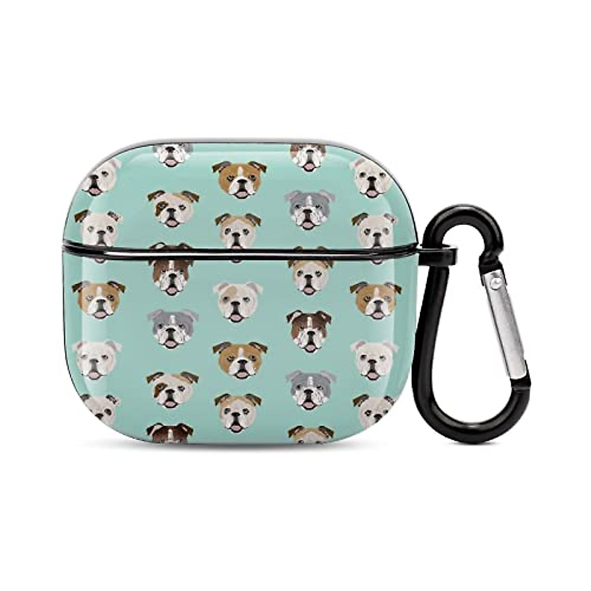 English Bulldog Dog Head Printed Bluetooth Earbuds Case Cover Compatible for Airpods 3 Protective Storage Box with Keychain