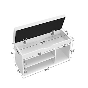VASAGLE Storage Bench with Cushion, Shoe Bench with Padded Seat, 3 Compartments, Hidden Storage, Shelves, Hallway Bedroom, Load Capacity 330 lb, 11.8 x 31.5 x 17.3 Inches, Cloud White