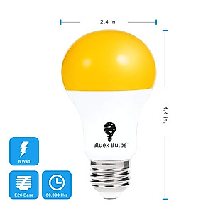 2 Pack LED Dusk to Dawn A19 Bug Light Bulbs, Yellow Bulb, Amber Light with Automatic Sensor Bulb, LED Porch Lights Security Bulb, Auto on/Off, 2000K E26, 500 Lumens