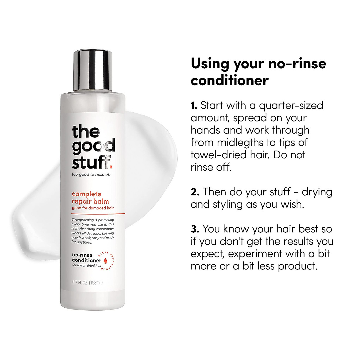 THE GOOD STUFF Complete Repair Balm for Damaged Hair | Lightweight, Leave In Conditioner Provides Strength, Protection, Softness, and Shine All Day Long | Hair Cream For Curly Hair | Certified Vegan and Cruelty-Free