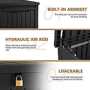 Devoko XXL 230 Gallon Resin Large Deck Box Waterproof Outdoor Storage Box Loackable for Patio Furniture Cushions, Toys and Garden Tools(230 Gallon, Black)