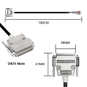 XMSJSIY DB25 Connector Adapter RS232 25 Pin Serial Extension Cable Solderless 25-Pin Port Breakout Replacement Cable with Bare Wire - 1M/3.2Ft (DB25 Male)