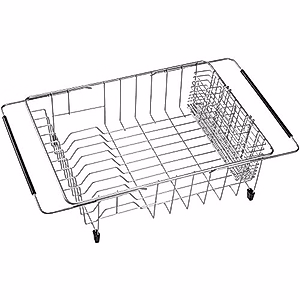 blitzlabs Expandable Dish Rack, Deep Large Dish Drying Rack with 4 Division Utensil Silverware Cutlery Holder, Dish Drainer Shelf Dish Rack in Sink On Counter, Rustproof Stainless Steel