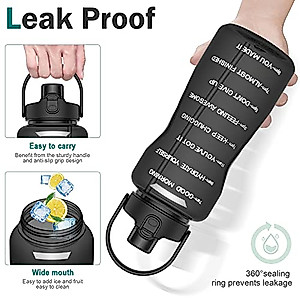 Water Bottle with 2-in-1 Lid (Straw lid/Chug Lid), Large Capacity Water Jug BPA-free Gallon Water Bottle, Leak-proof Water Jugs, Water Bottle with Time marker for Gym Outdoor (Midnight, 64oz)