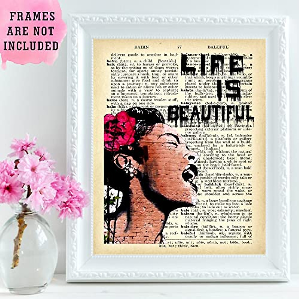 Banksy Wall Art Set - Motivational Graffiti Street Art Positive Inspirational Quotes Encouraging Poster for Living Room Teens Bedroom Home Office Decor - Unframed 8 x 10 Dictionary Prints