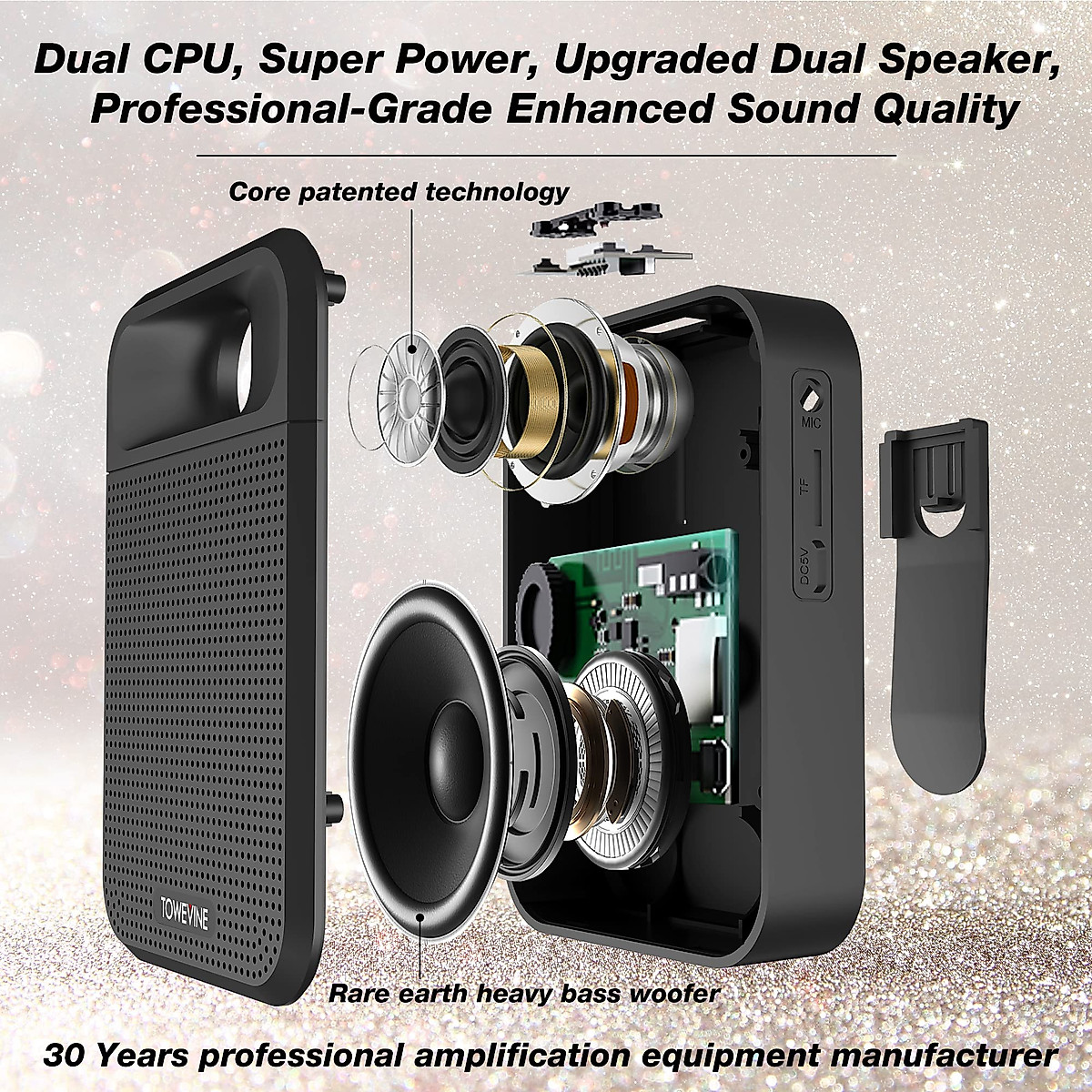 Portable Voice Amplifier, Towevine Rechargeable Microphone for Teachers, Speaker with Headset and Waistband for Classroom, Singing, Coach, Training, Presentation, Tour Guide