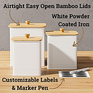 Kitchen Canisters for Countertop Set of 3 with Customizable Chalkboard Labels & Marker Pen - Big Iron Kitchen Canisters with Airtight Lids - Canisters Sets for the Kitchen - White Kitchen Canister Set