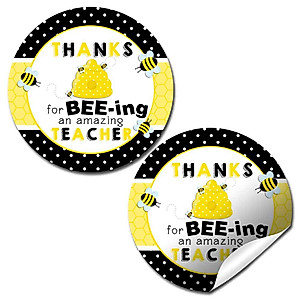 You’re Amazing Bumble Bee Themed Teacher Appreciation Thank You Sticker Labels, 40 2" Party Circle Stickers by AmandaCreation, Great for Envelope Seals & Gift Bags