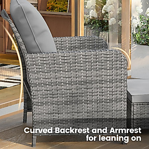 UDPATIO 5 Piece Patio Chairs with Ottoman Balcony Furniture, Wicker Outdoor Patio Furniture with Conversion Sofa Ottoman for Deck, Porch