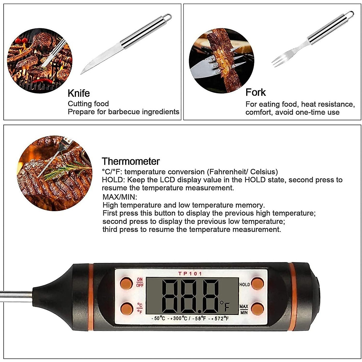 Personalized 34pc BBQ Grill Accessories Set with Thermometer - Father's Day Gift - Personalized Heavy Duty Stainless Steel Grill Set in Case - House Warming Gift