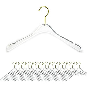 tonchean 20 Pack Quality Acrylic Clear Hangers Acrylic Crystal Clothes Hangers with Swivel Hook Gold Clear Hangers with Non-Slip Notches for Suit Coat Sweater Jacket Blouse Dress