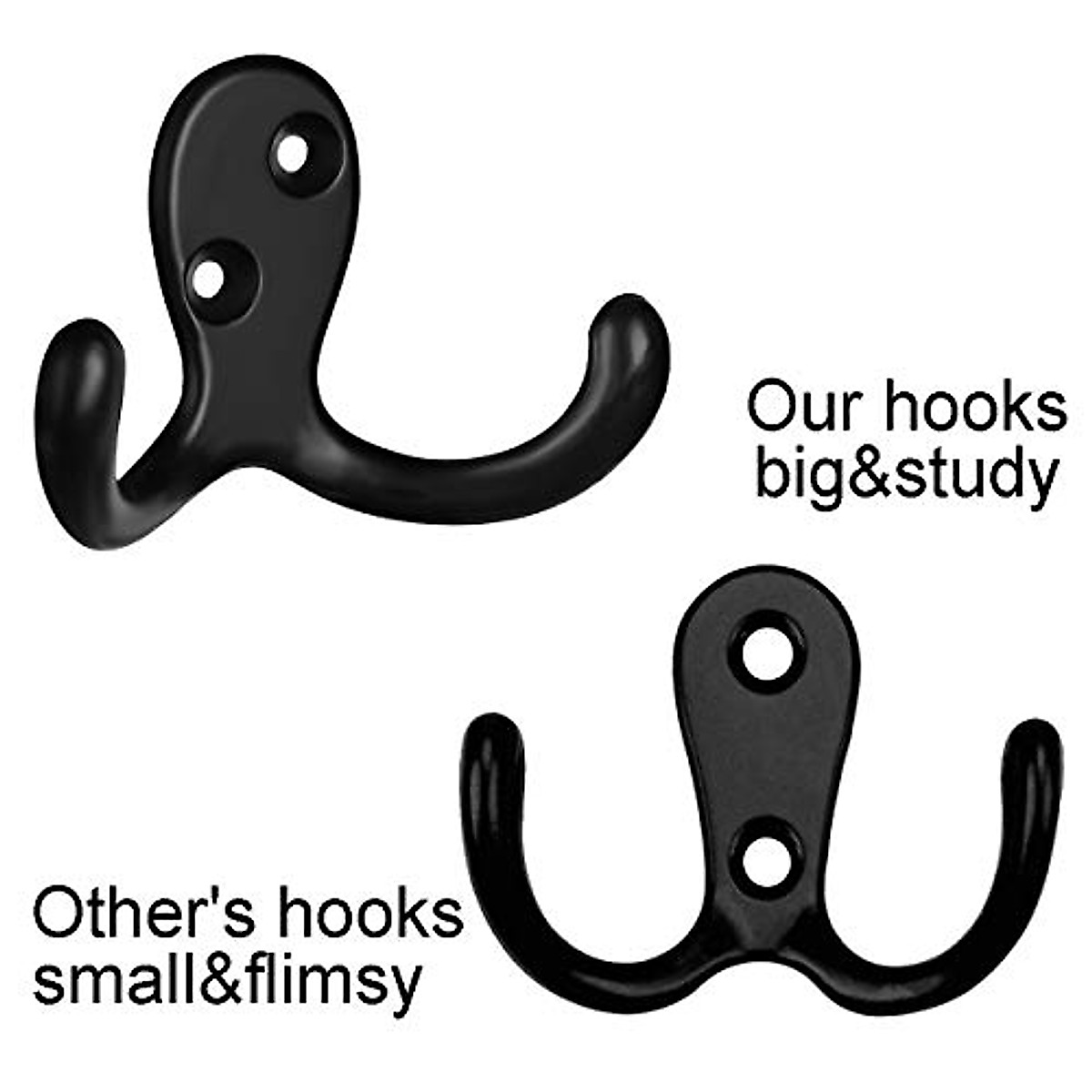 IBosins 8 Pack Heavy Duty Double Prong Coat Hooks Wall Mounted with 16 Screws Retro Double Hooks Utility Hooks for Coat, Scarf, Bag, Towel, Key, Cap, Cup, Hat