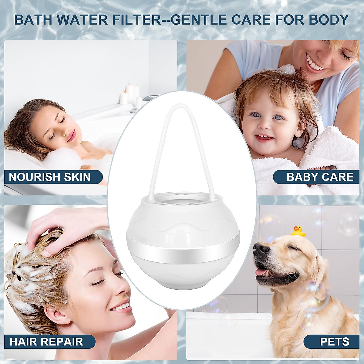 Bath Ball Filter-8 Stages Bathtub Water Filter Removes Chlorine,Other Contaminants.Improve Water Quality,Make Hair,Skin Smoother,Healthier.Bathtub Filter for Tub Faucet|2500 Gallons Filtered|BPA-Free