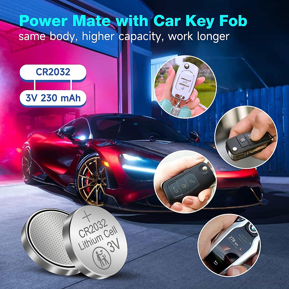 CR2032 3 Volt 230 mAh Lithium Coin Cell Battery 100 Pack