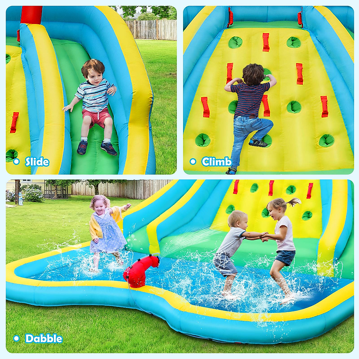 BOUNTECH Inflatable Water Slide, Mega Waterslide Park for Kids Backyard Outdoor Fun with Double Long Slides, Climbing Wall, Blow up Water Slides Inflatables for Kids and Adults Birthday Party Gifts