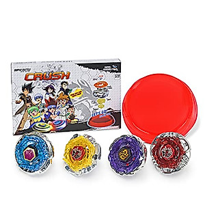 Crush Bey Battling Blades Metal Fusion Starter Set | 4 Tops, 2 Launchers, 4 Tips, 2 Bolts, 2 Fitting Keys, 1 Grip, 1 Arena