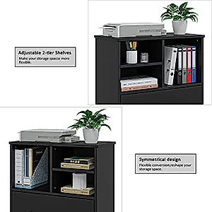 Panana Wood File Cabinet with a Big Drawer, Mobile Lateral Filing Cabinet for Home Office Storage Cabinet Organizer (Black)