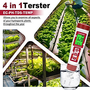 GIDIGI pH Meter,Hydroponic pH Tester, Nutrients ppm pH Meter with Backlit Display,Digital 4 in 1 TDS EC Temp pH and ppm Meter for Nutrients Water,Aquarium,Drinking Water,Tap Water,Irrigation Water