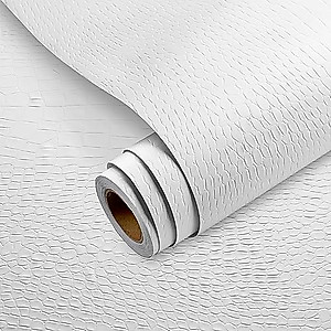 YENHOME Crocodile Textured Wallpaper Removable Wallpaper Peel and Stick White Wallpaper for Bedroom Bathroom Wall 17.7"X118" Self Adhesive Accent Wallpaper White Contact Paper for Cabinet Drawers Wall