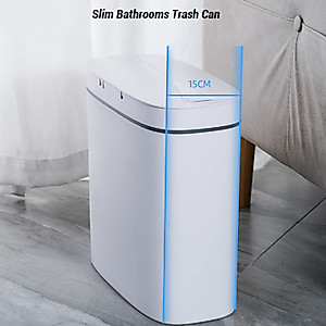 ALEEIK Motion Sensor Trash Can with Lid,3.7 Gallon Automatic Touchless Trash Can Slim Smart Plastic Narrow Trash Bin Wastebasket Rechargeable Waterproof Garbage Can, Gray