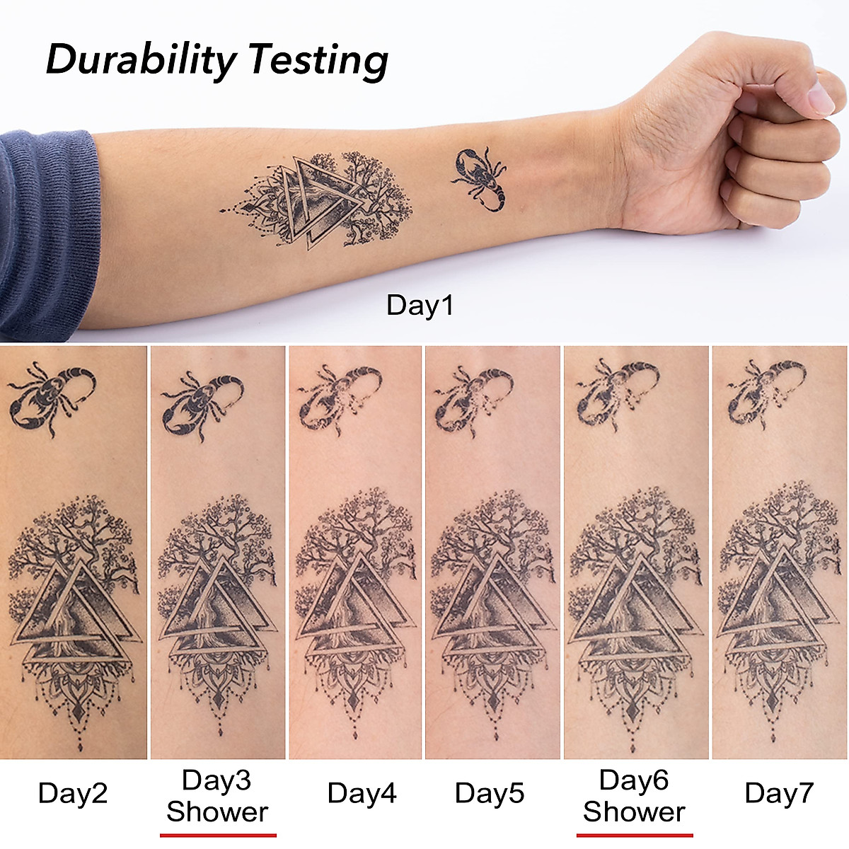 LAFORTIS 26 Sheets Realistic Waterproof Multiple Sizes Long Lasting Fake Tattoos Temporary Tattoo for Men Teens Boys on Arm Body Finger