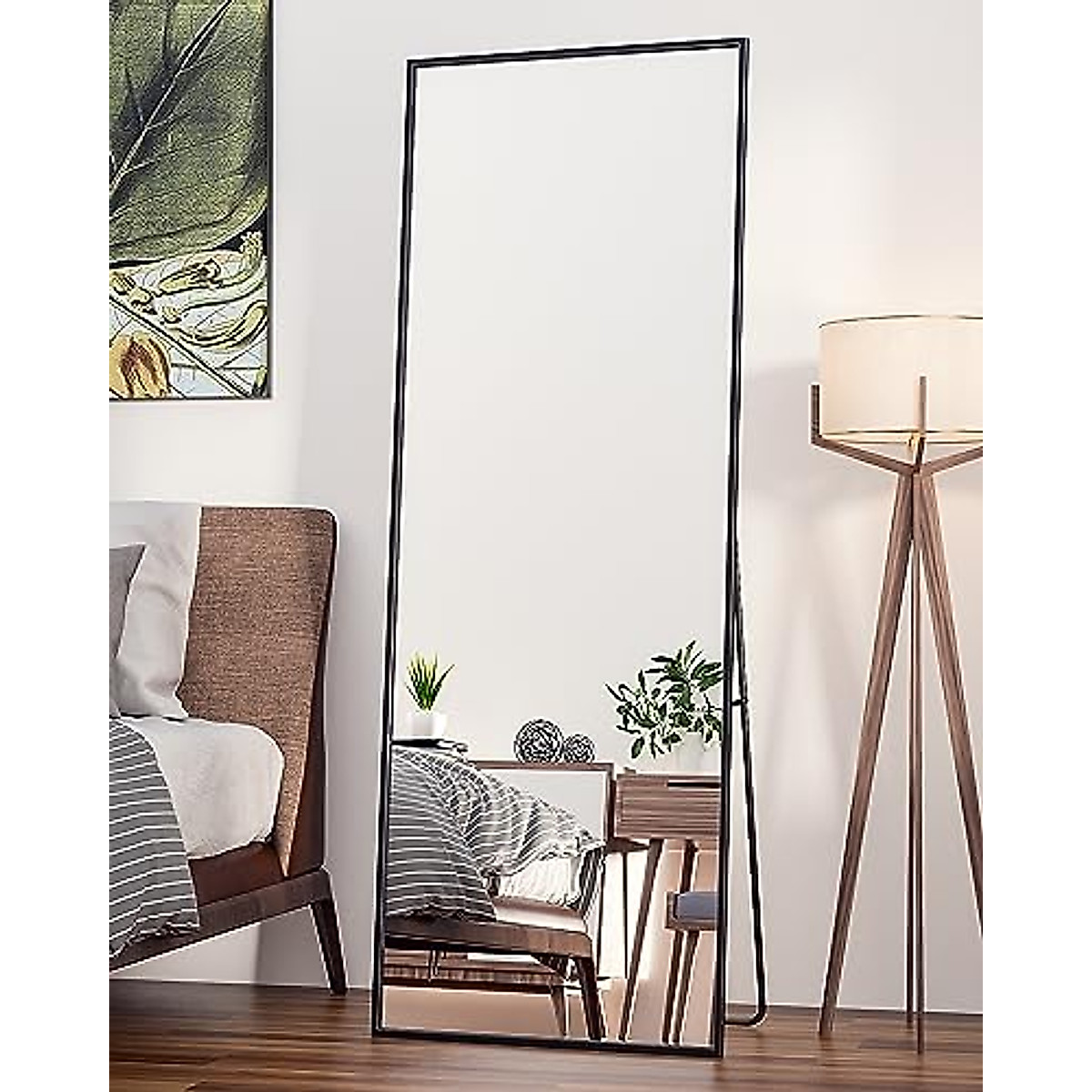 Antok Full Length Mirror, 66"x23" Floor Standing Full Body Mirror with Stand for Bedroom & Living Room, Black