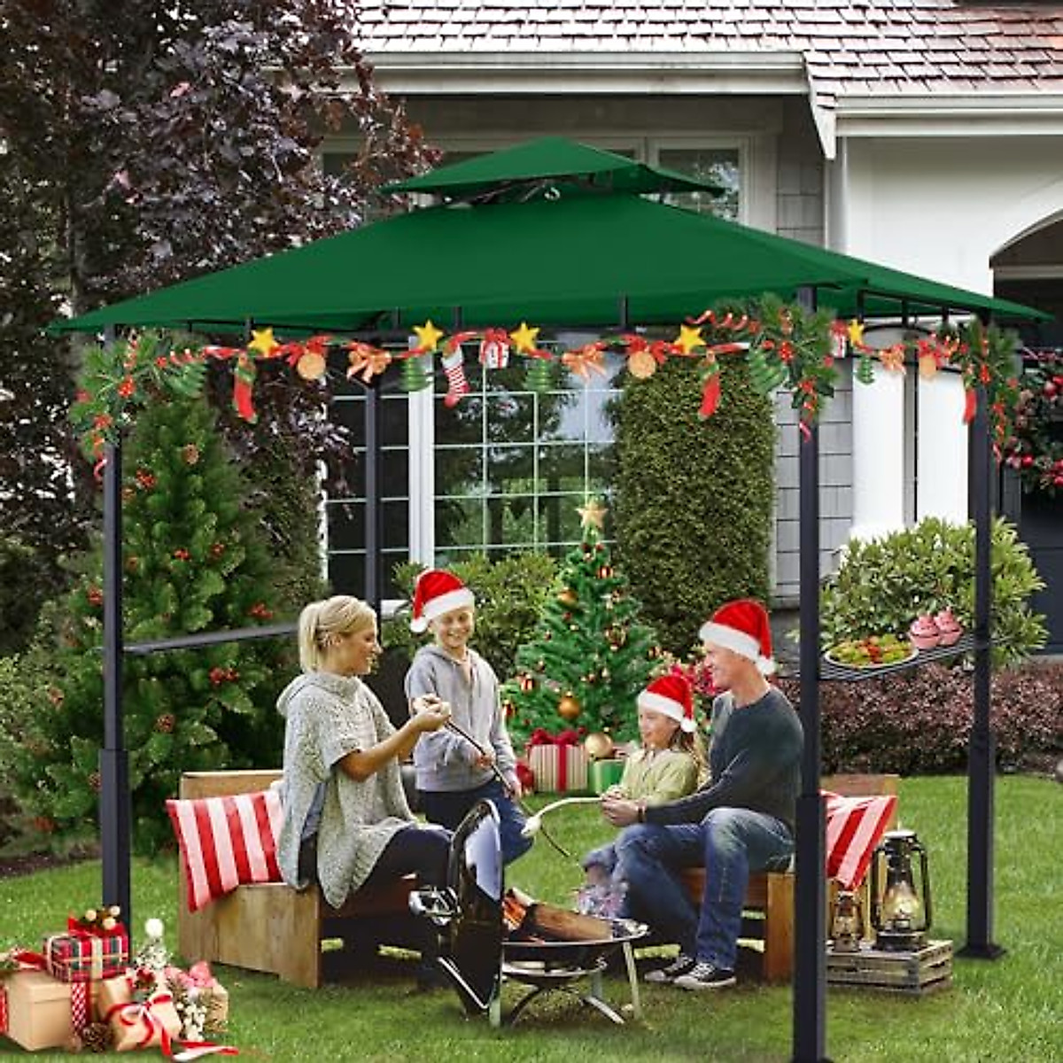 ABCCANOPY 8'x 5' Grill Gazebo Canopy - Outdoor BBQ Gazebo Shelter with LED Light, Patio Canopy Tent for Barbecue and Picnic (Forest Green)