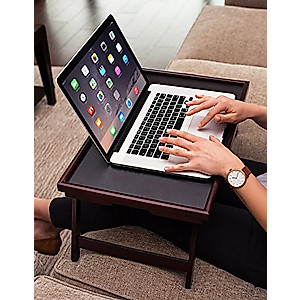 BIRDROCK HOME Bamboo Lap Tray with Black Top - Work from Home - Foldable Breakfast Serving Bed Tray - Lap Desk with Wide Tilting Top - Laptop Computer Stand for Couch Bed Chair - TV Tray