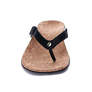 Revere Napoli Women's Supportive Flip Flop Sandal Black Lizard - 8 Medium