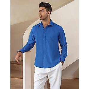 COOFANDY Men's Long Sleeve Linen Button Down Business Shirt Dress Casual Untucked Shirts