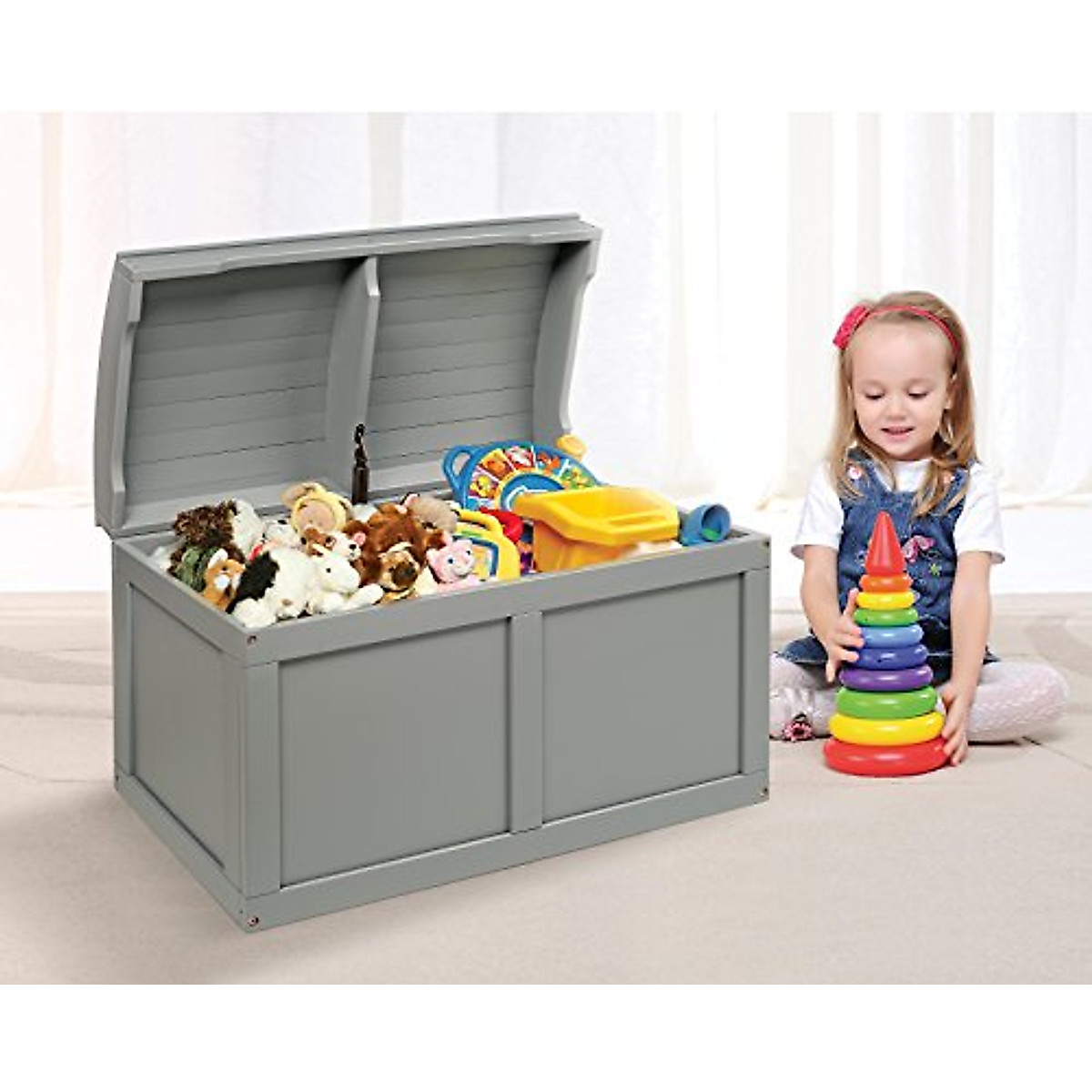 Hardwood Safety Hinge Barrel Top Toy Storage Chest