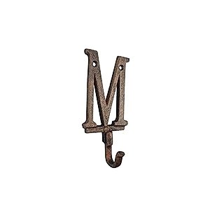 Handcrafted Nautical Decor Rustic Copper Cast Iron Letter M Alphabet Wall Hook 6"