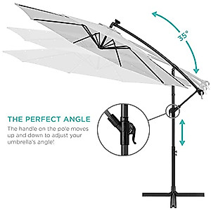 Best Choice Products 10ft Solar LED Offset Hanging Market Patio Umbrella for Backyard, Poolside, Lawn and Garden w/Easy Tilt Adjustment, Polyester Shade, 8 Ribs - Fog Gray